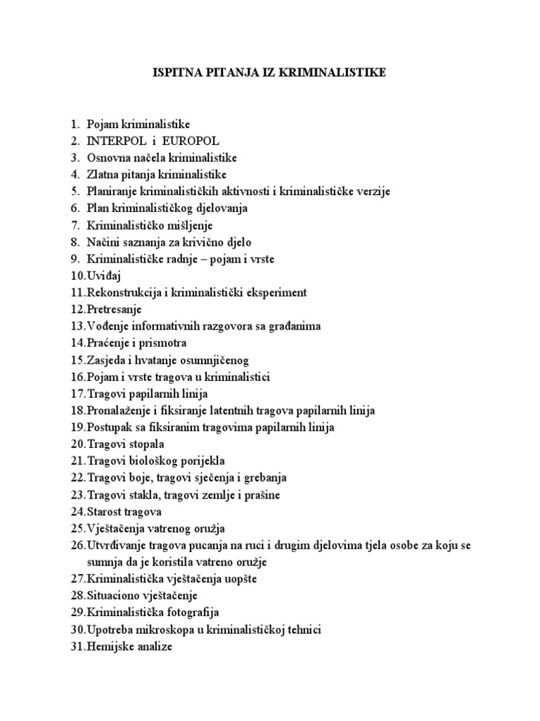 Ispitna Pitanja Iz Kriminalistike | PDF