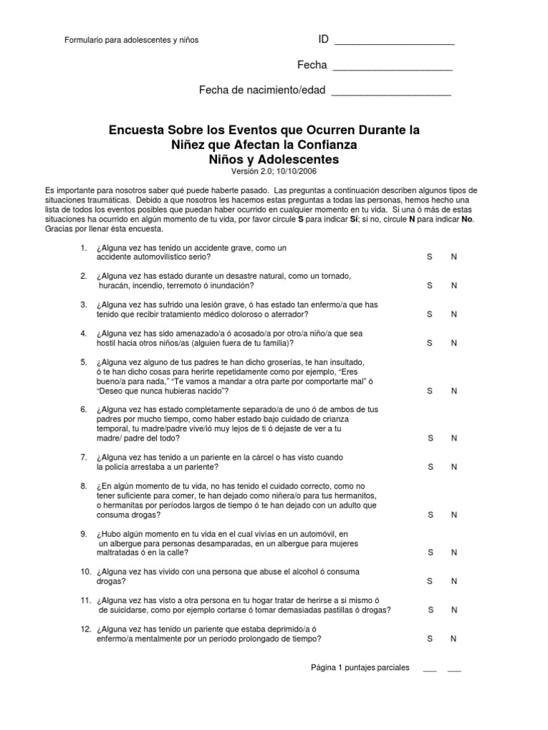 Events Survey - Adolescent (Spanish) | PDF