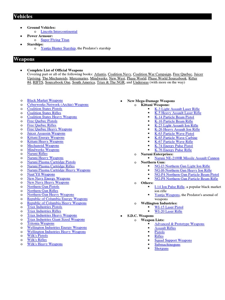 Rifts - Vehicles and Weapons | PDF | Gun Turret | Missile