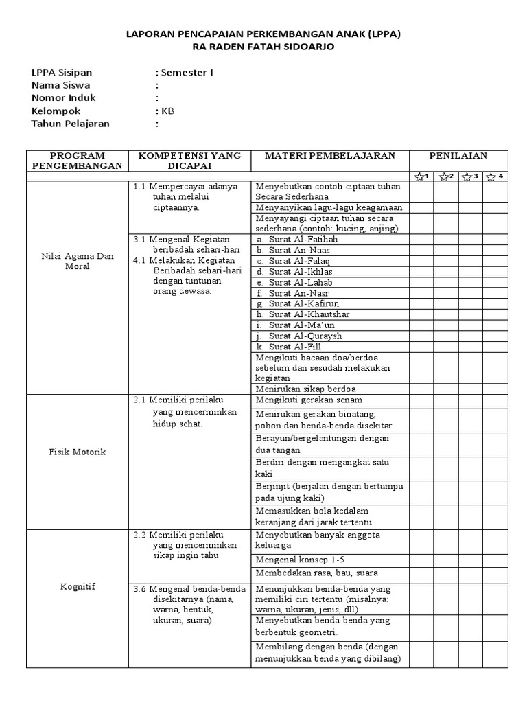 KB - Laporan Pencapaian Perkembangan Anak | PDF