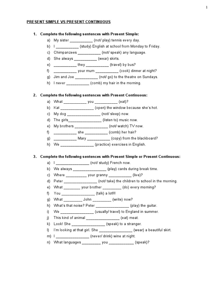 Present Simple vs. Continuous Exercises | PDF | Foreign Language Studies