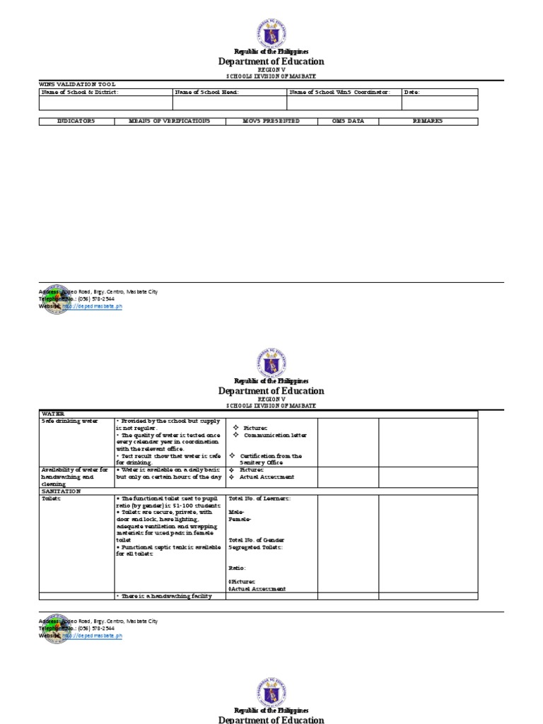 Masbate Schools WinS Validation Report | PDF | Hand Washing | Sanitation