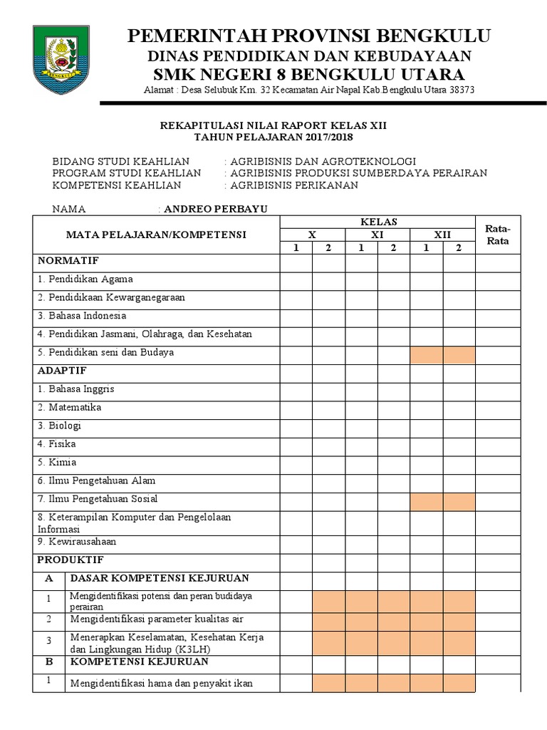 Rekap Nilai Raport | PDF