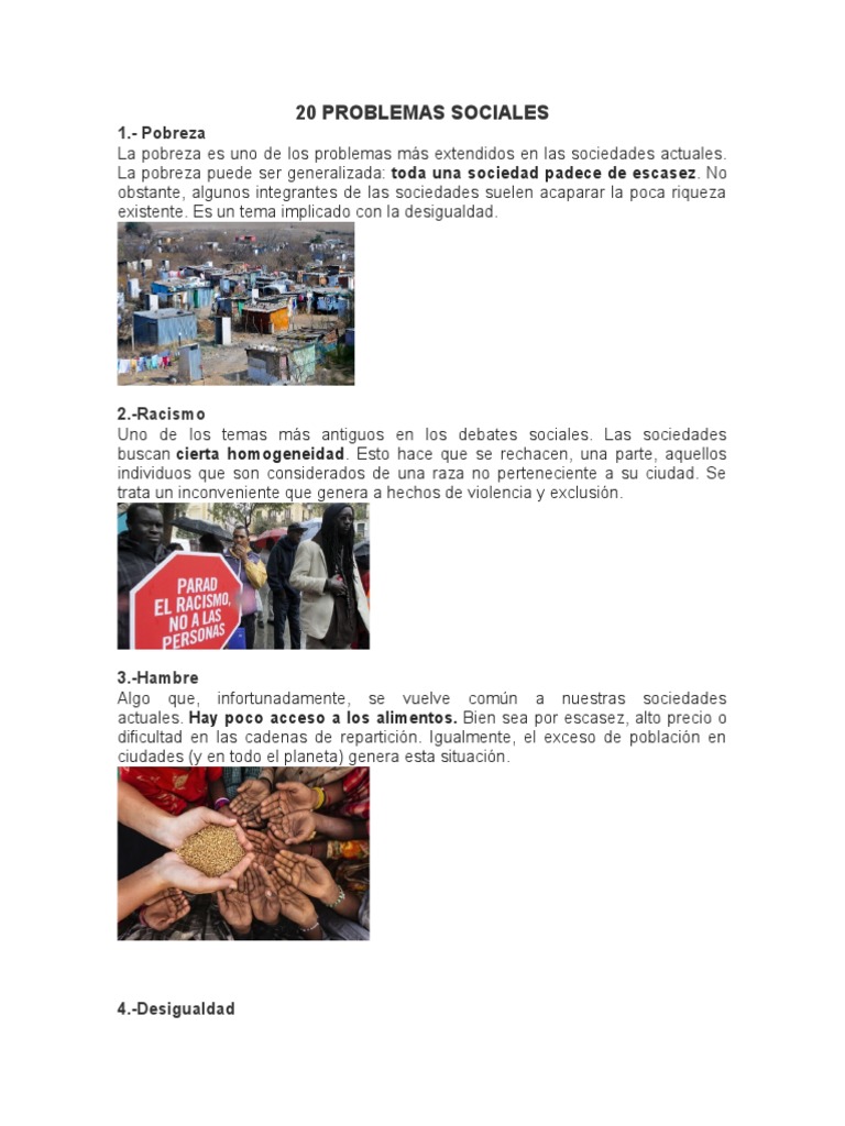 20 Problemas Sociales | PDF | Sociedad | Desigualdad social