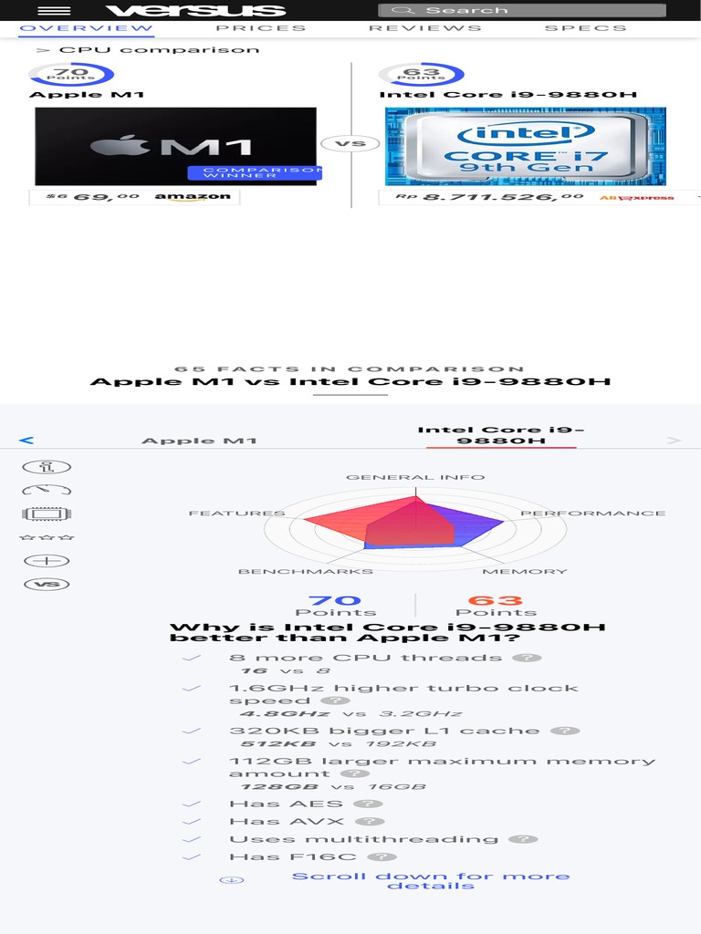 Apple M1 Vs Intel Core I9-9880h What Is The Difference | PDF | Cpu ...