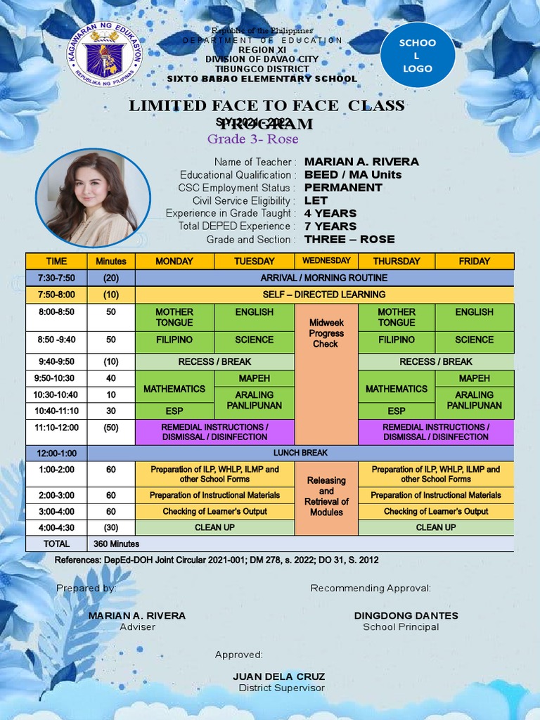 Grade 3 Face-to-Face Class Schedule | PDF
