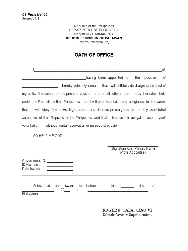 Oath of Office: CS Form No. 32 | PDF