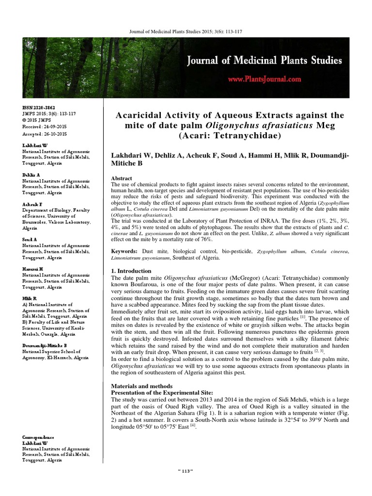 Article Lakhdari, 2015 | PDF | Pest (Organism) | Solvent