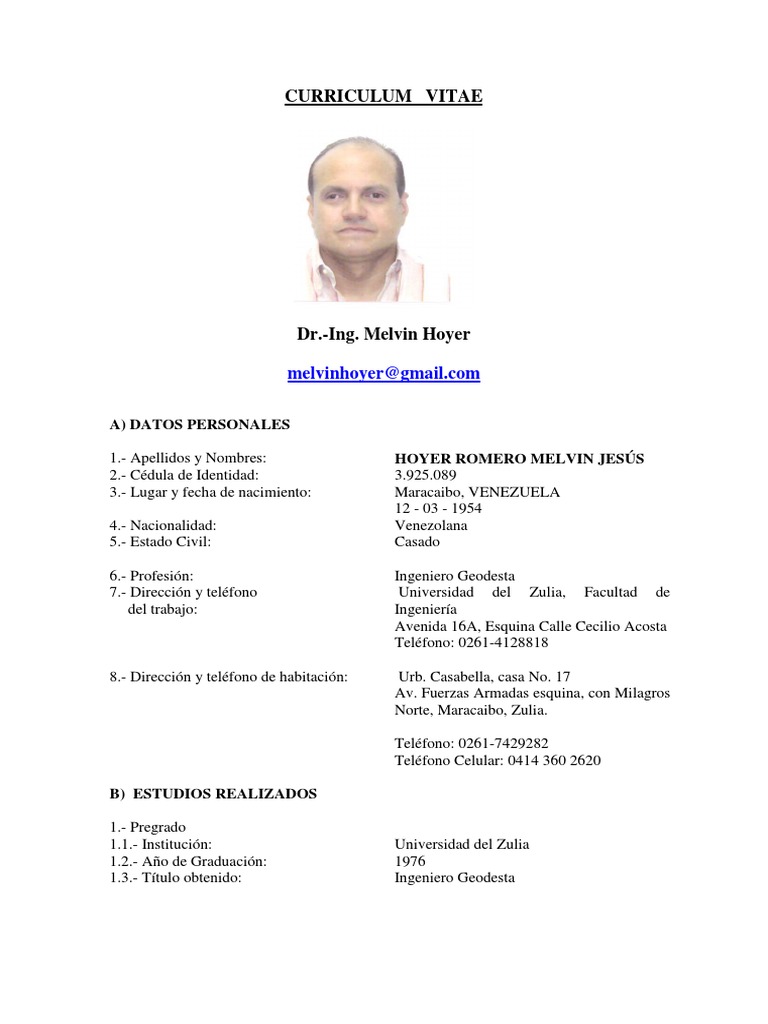 CV Melvin Hoyer 2016 | PDF | Geodesia | Datos geográficos e información