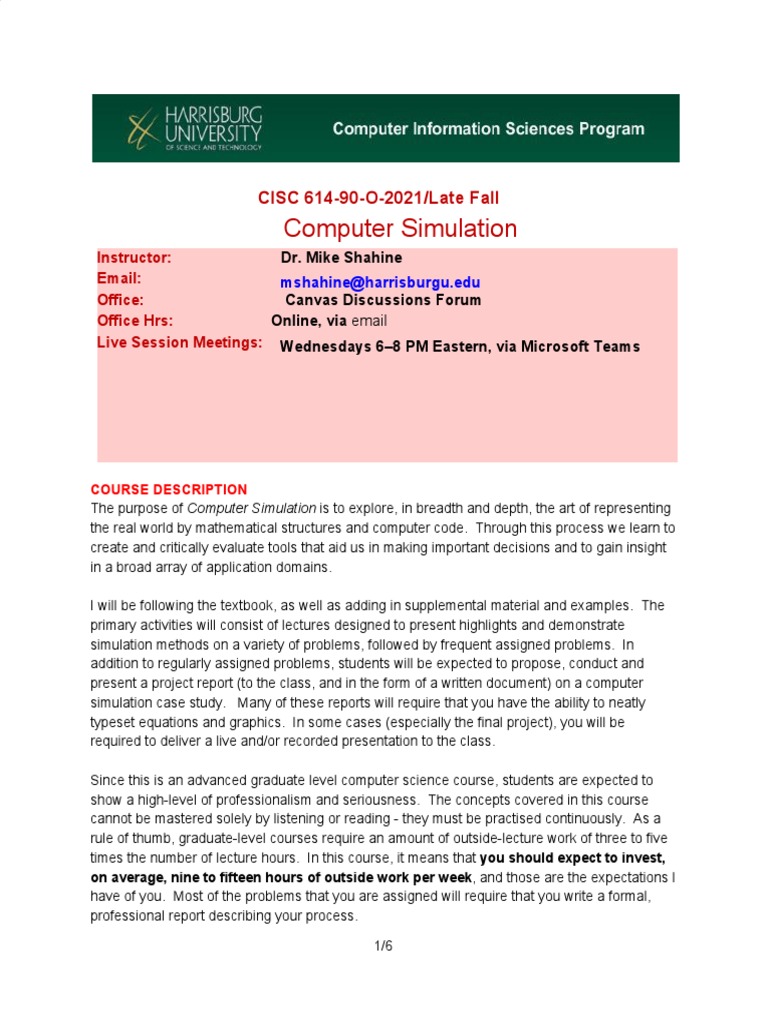 CISC 614 Simulation Overview | PDF | Simulation | Computer Simulation