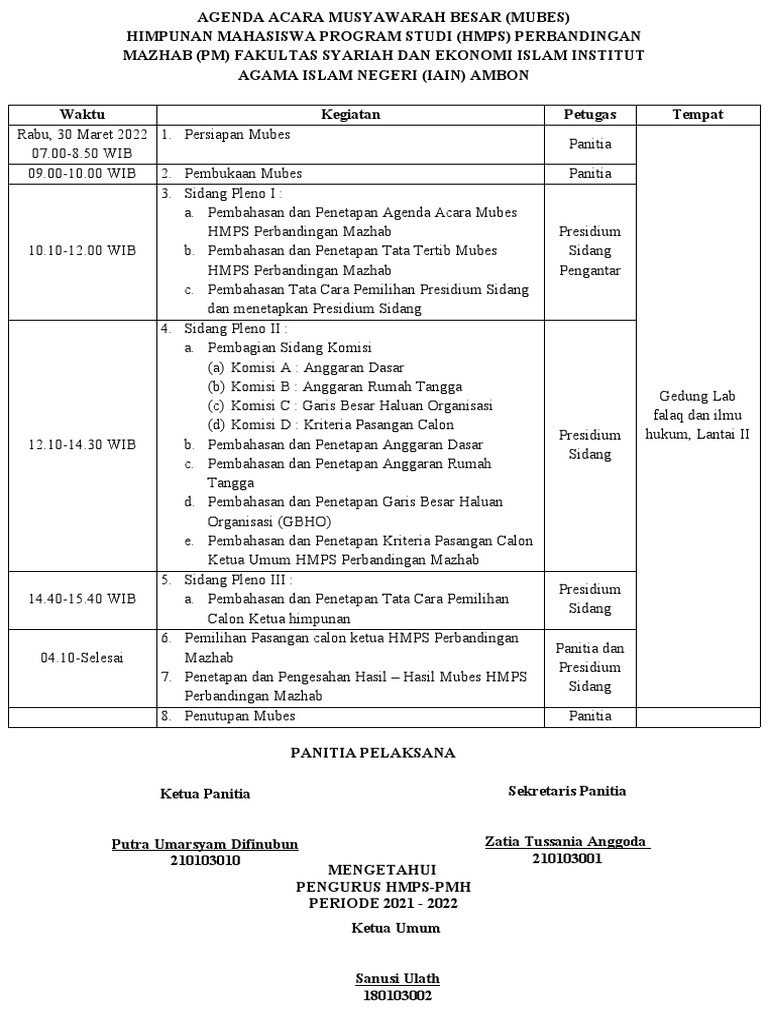 AGENDA - Acara Mubes | PDF