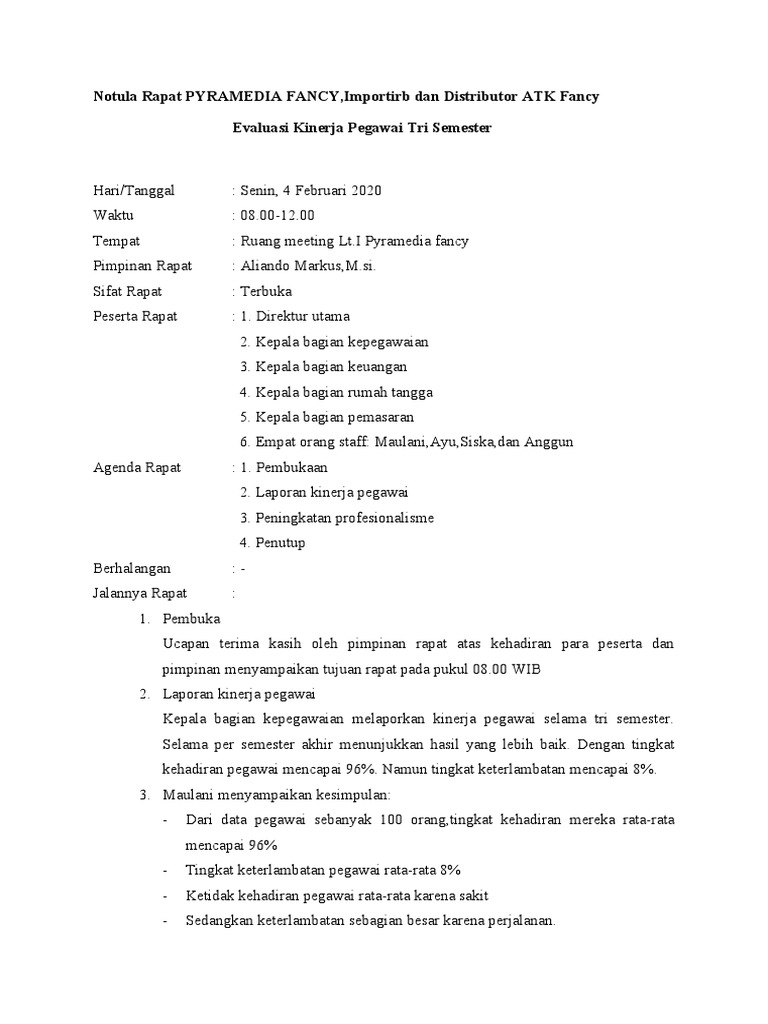 ANGGUN ISMA (Notula Rapat PYRAMEDIA FANCY) | PDF | Karier ...