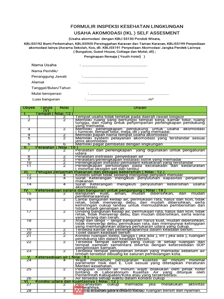 Form IKL Usaha Akomodasi Lainnya | PDF