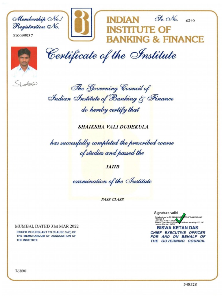 JAIIB Certificate | PDF
