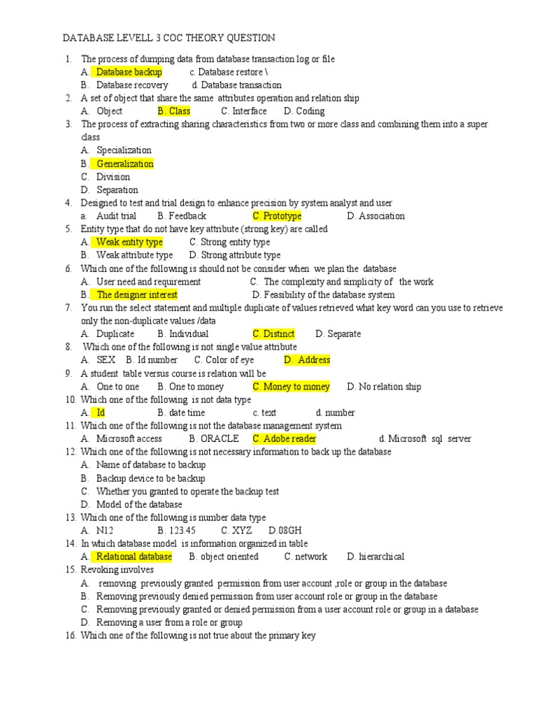 DBA Level 3 Coc Questions All-2 | PDF | Databases | Relational Database