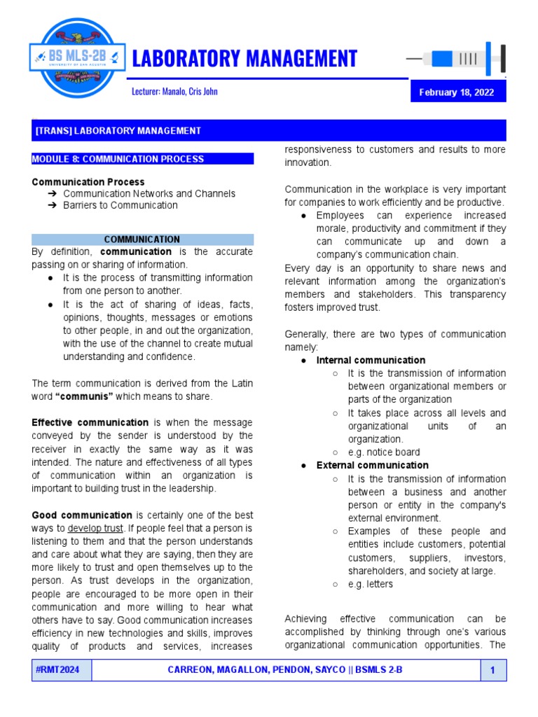 Lab Management Trans Template 2ND Sem Finals | PDF | Communication ...
