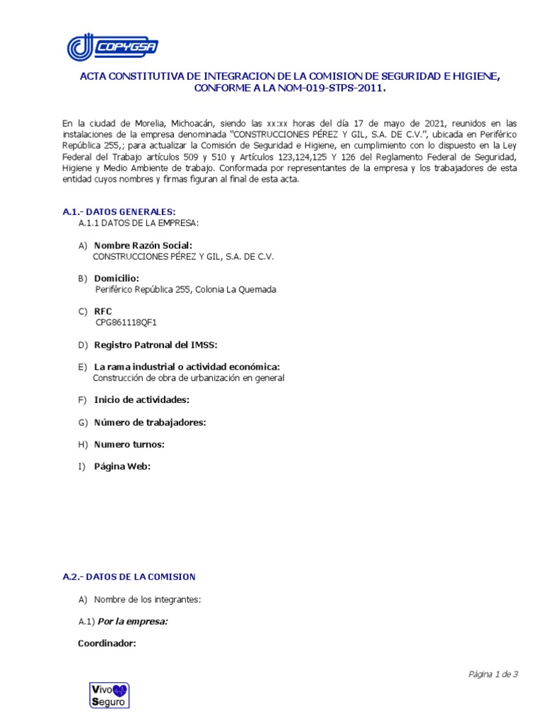 Acta Constitutiva de Comision de Seguridad e Higiene Mexico | PDF | México | Gobierno