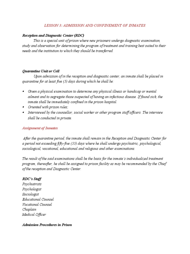 Reception and Diagnostic Center (RDC) : Lesson 3: Admission and ...