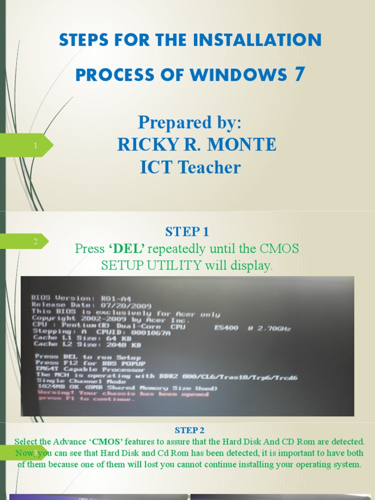 Windows 7 Installation Steps Guide | PDF | Booting | Computer Science