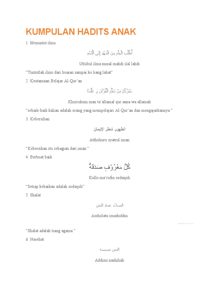Kumpulan Hadits Pendek untuk Anak TK | PDF