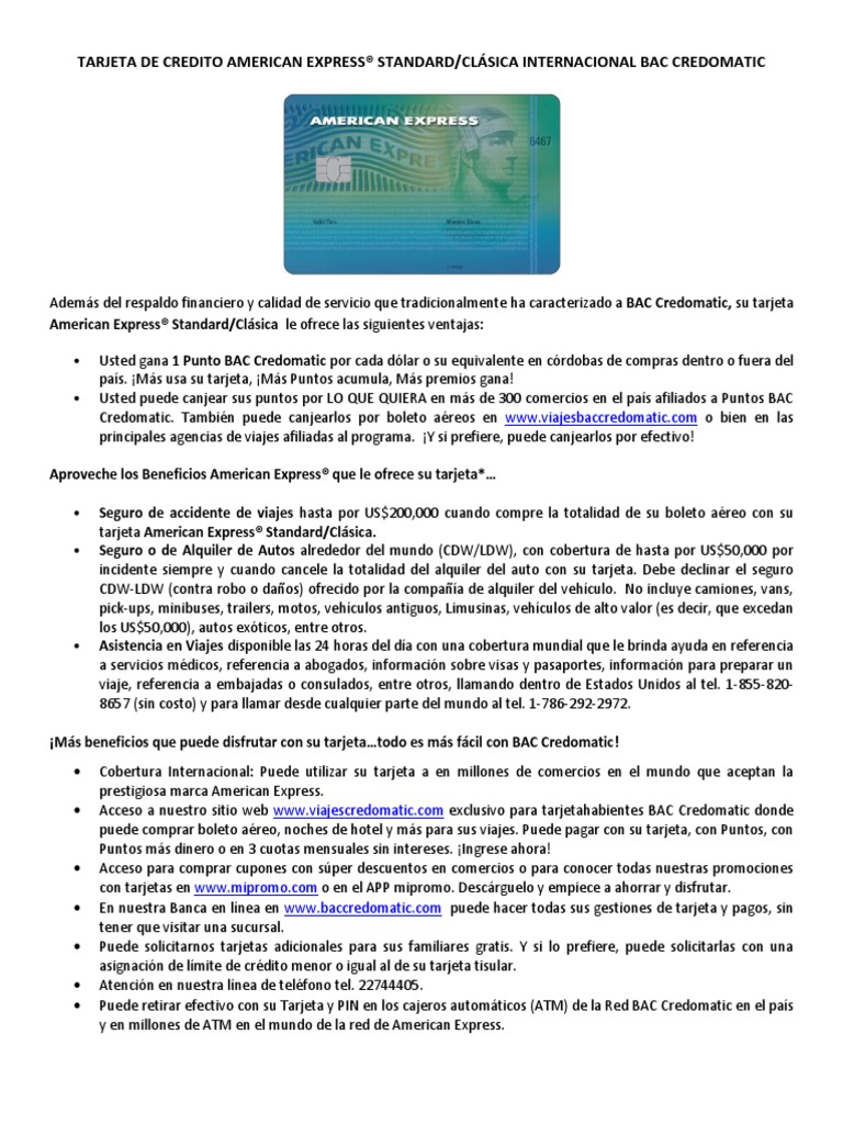 Beneficios Tarjeta American Express BAC | PDF | American Express ...