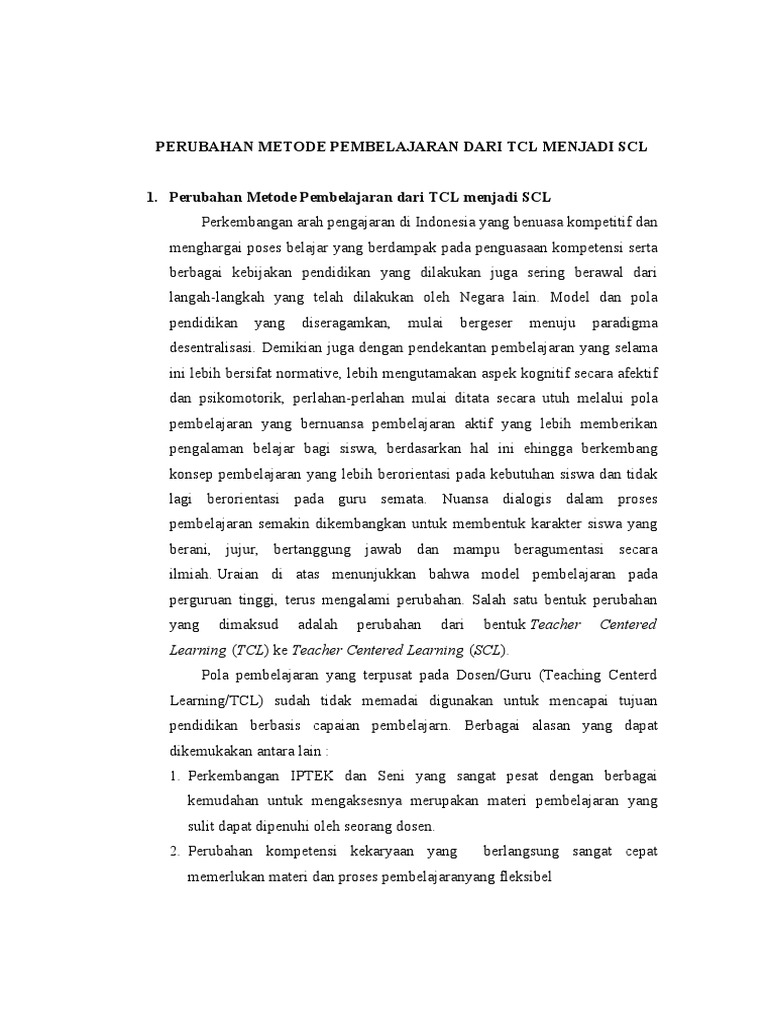 Perubahan Pembelajaran TCL ke SCL | PDF | Karier & Perkembangan