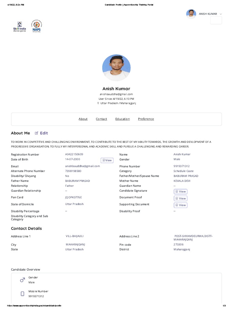 Candidate Profile - Apprenticeship Training Portal | PDF | Apprenticeship