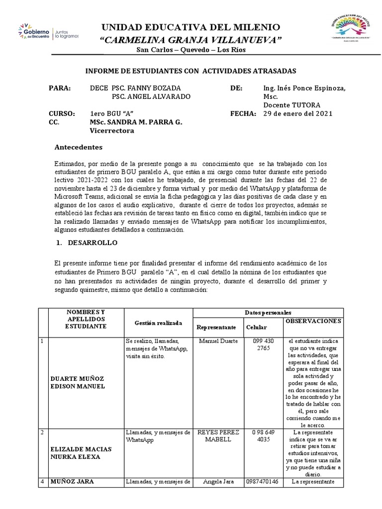 Informe Del DECE | PDF | Microsoft