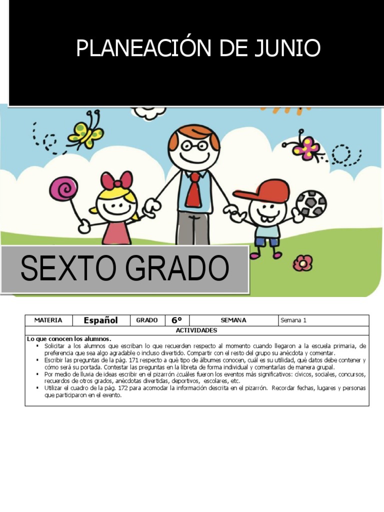Planeacion Mensual de Junio Sexto Grado | PDF | Canciones | Evaluación