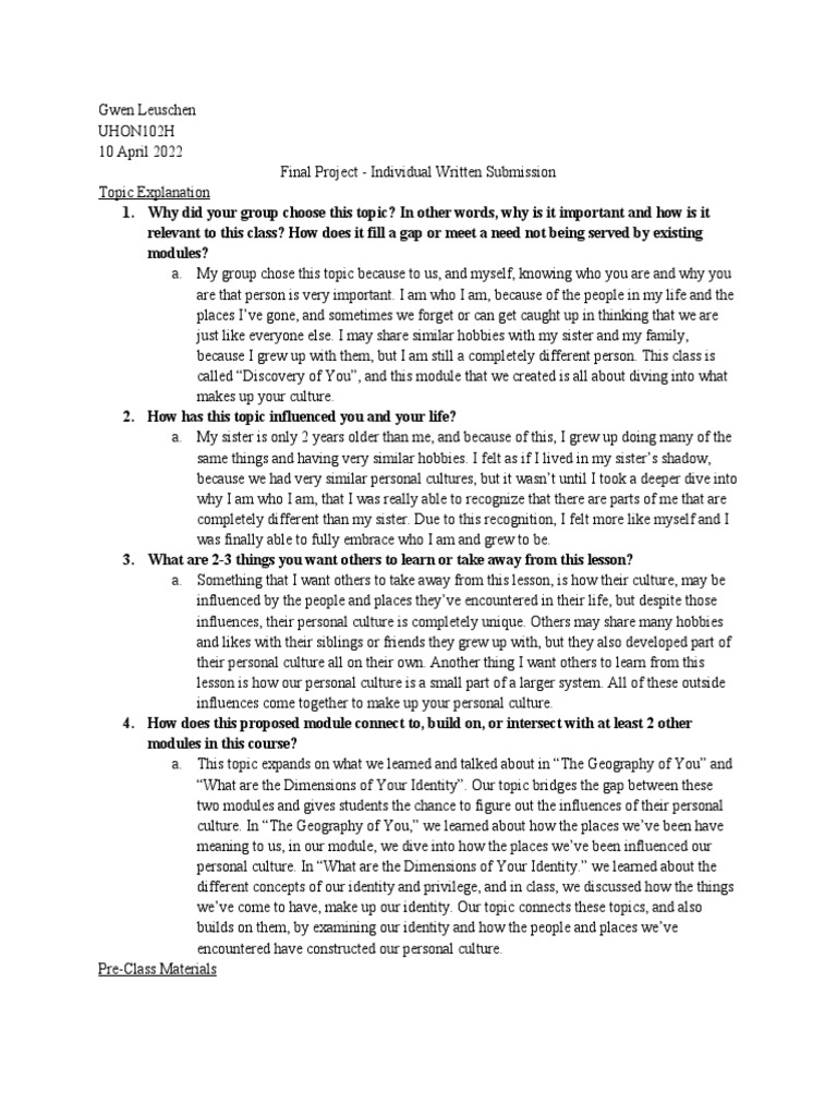 UHON102H - Final Project - Leuschen | PDF | Identity (Social Science ...