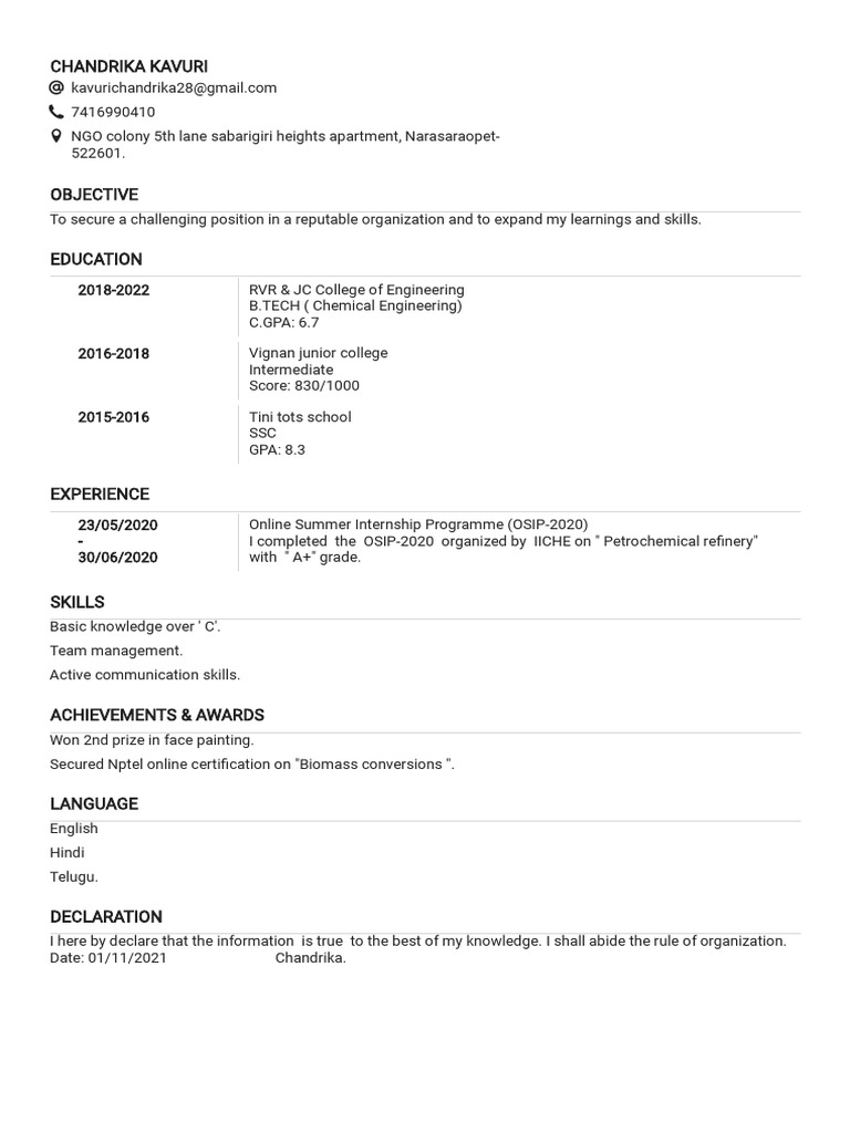Chandrika Resume. | PDF