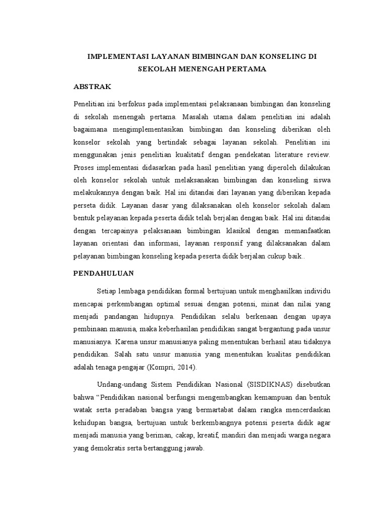 Implementasi Layanan Bimbingan Dan Konseling Di Sekolah Menengah Pertama | PDF