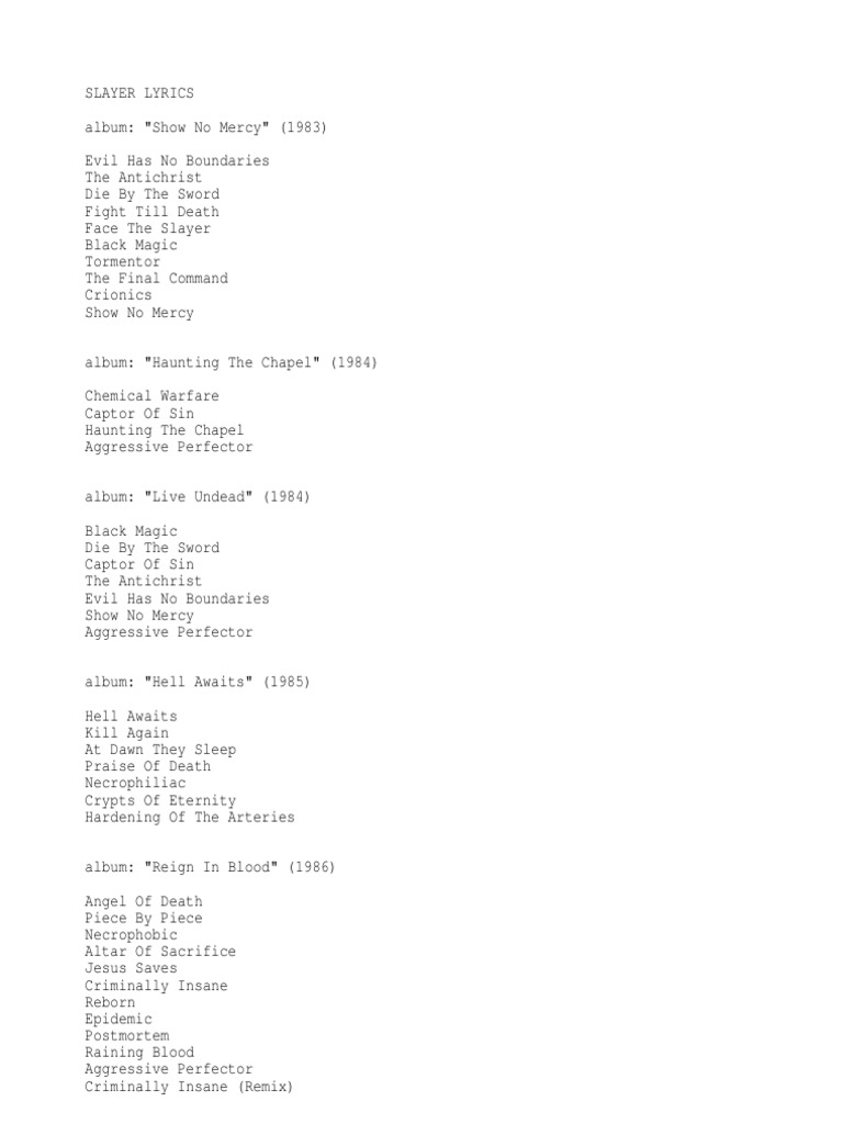 Slayer Lyrics | PDF | The Antichrist (Book) | Hell