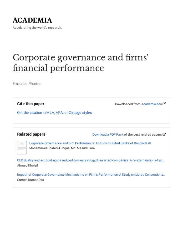 Corporate Governance and Firms' Financial Performance: Cite This Paper ...