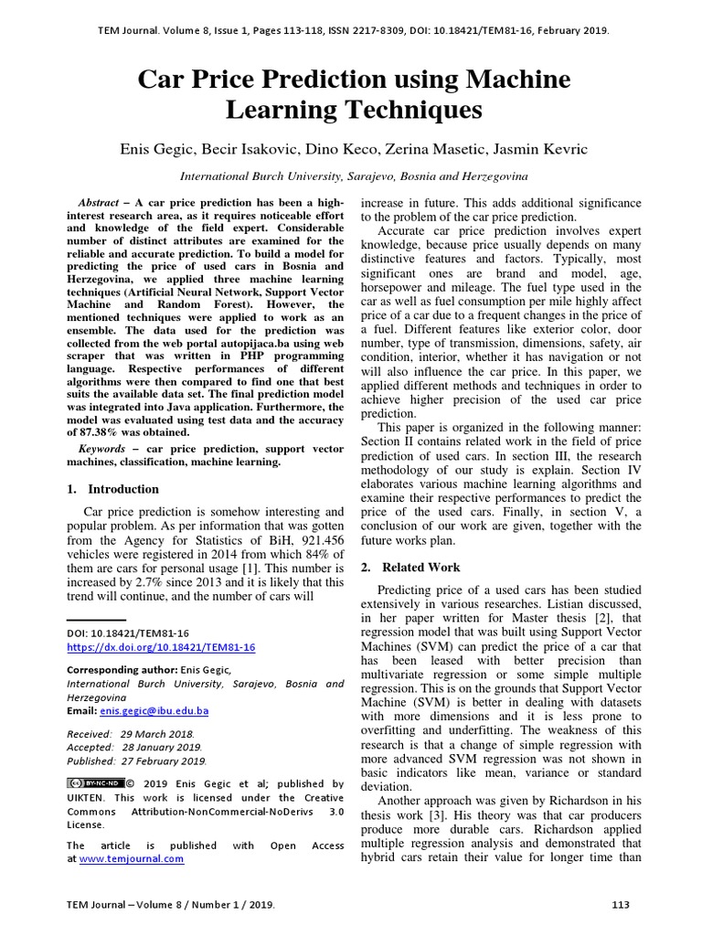 Car Price Prediction Using Machine Learning Techniques | PDF | Machine ...