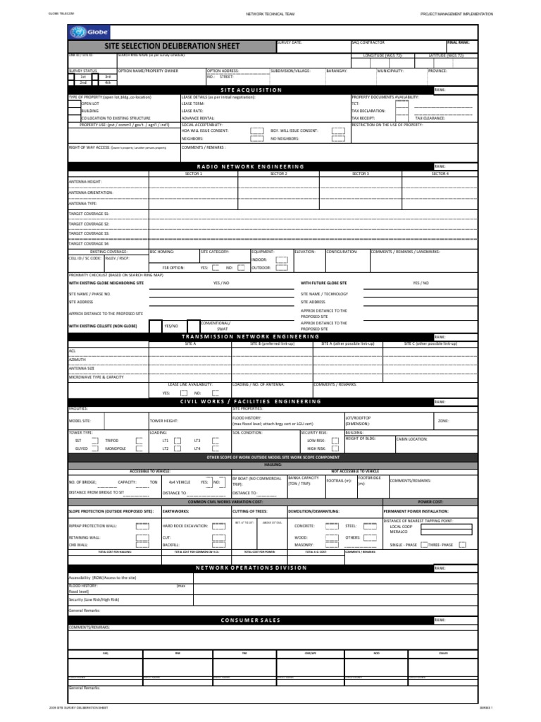 Site Selection Deliberation Sheet | PDF