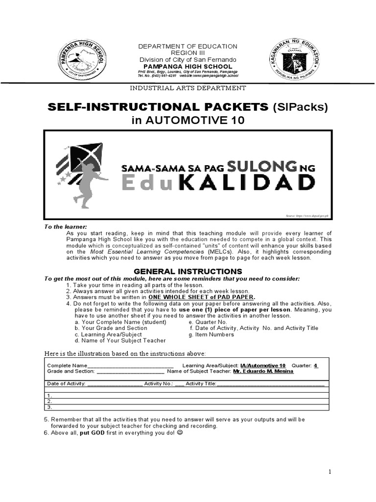 Self-Instructional Packets: (Sipacks) in Automotive 10 | PDF | Leak | Pump