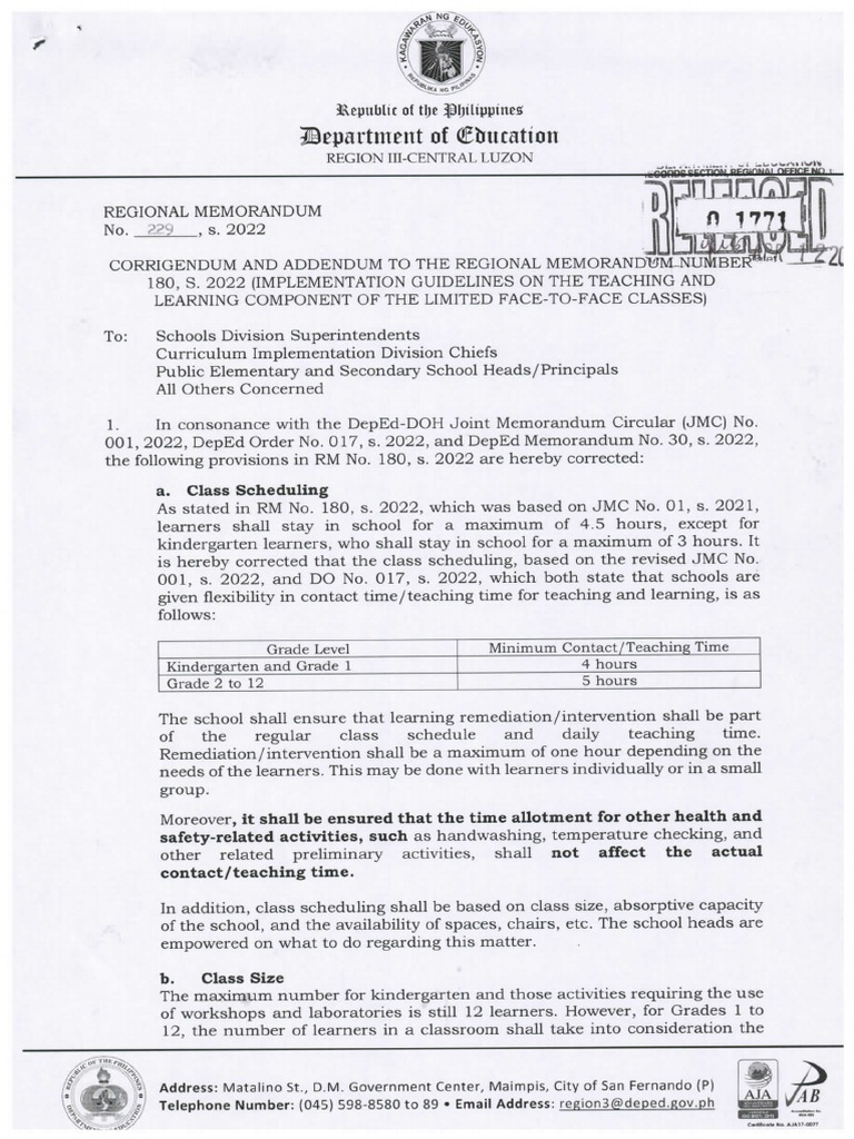 Regional Memo No.229 s.2022- Corrigendum and Addendum to the Regional ...