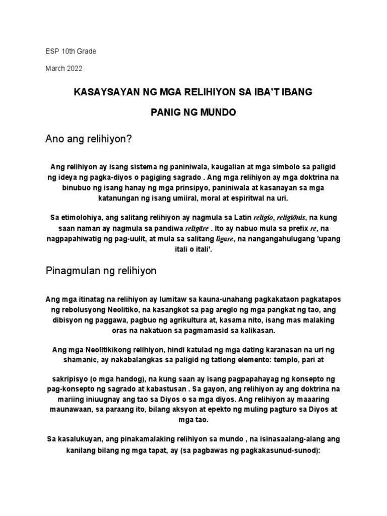 Esp Grade 10 Research Paper | PDF