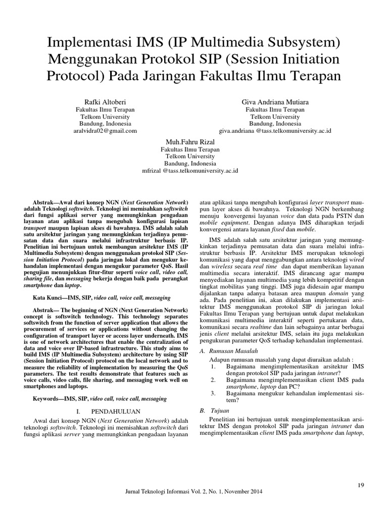 Implementasi IMS (IP Multimedia Subsystem) Menggunakan Protokol SIP ...