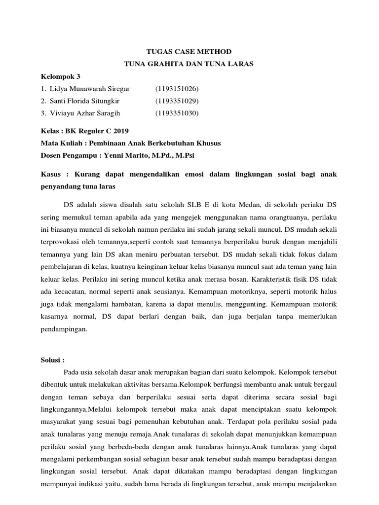 Case Method Tuna Laras - Kelompok 3 | PDF | Karier & Perkembangan | Pengembangan Diri