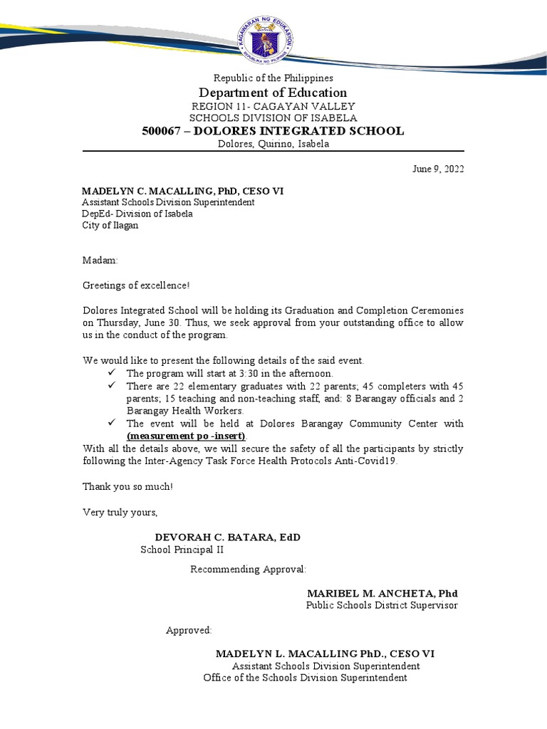 REQUEST of Approval LETTER For Face To Face Graduation | PDF