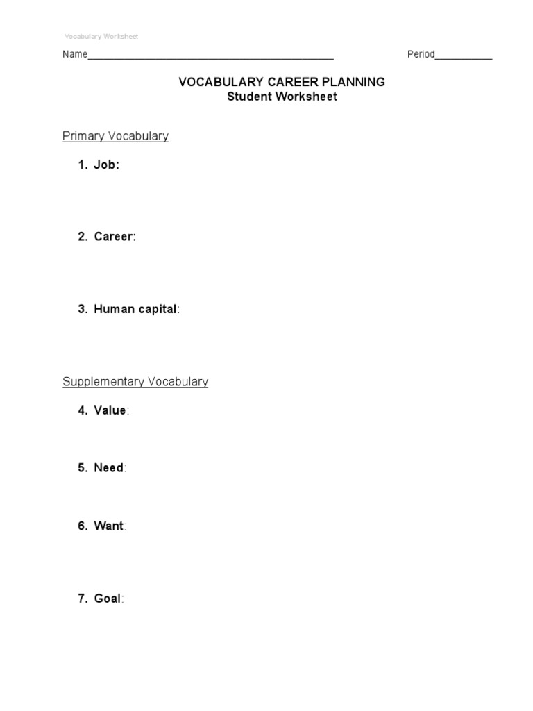 Vocabulary Worksheet and Key | PDF | Career & Growth
