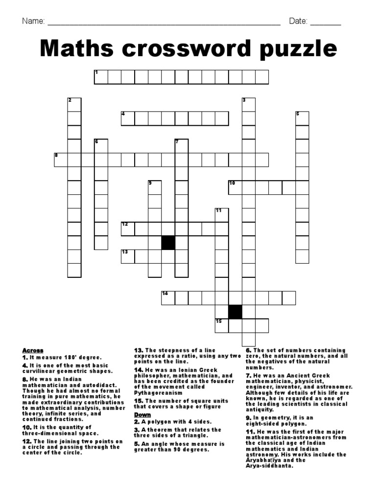 Maths_crossword_puzzle_1c8bb_61632ad7 | PDF | Mathematics | Geometry