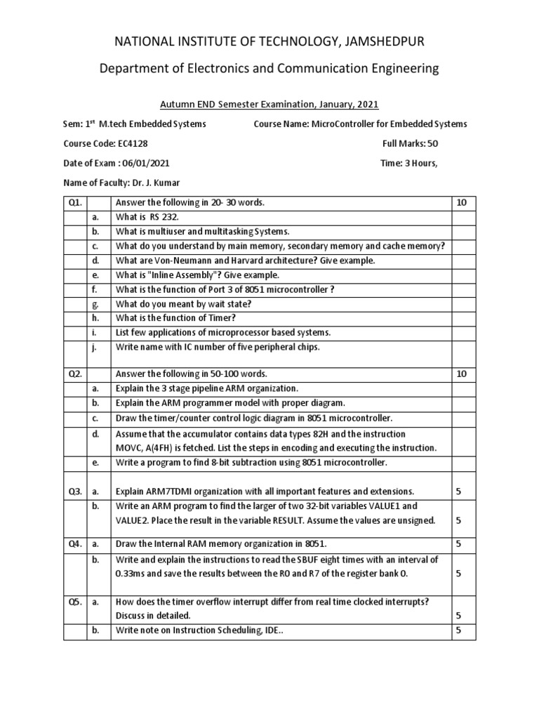 Microcontroller Endsem | PDF | Microcontroller | Arm Architecture