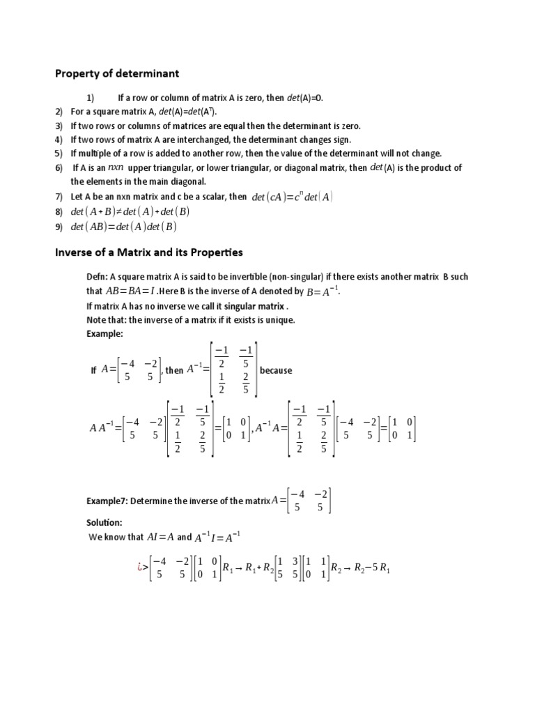 Property of Determinant: Det (Ca) C Det (A) | Download Free PDF ...