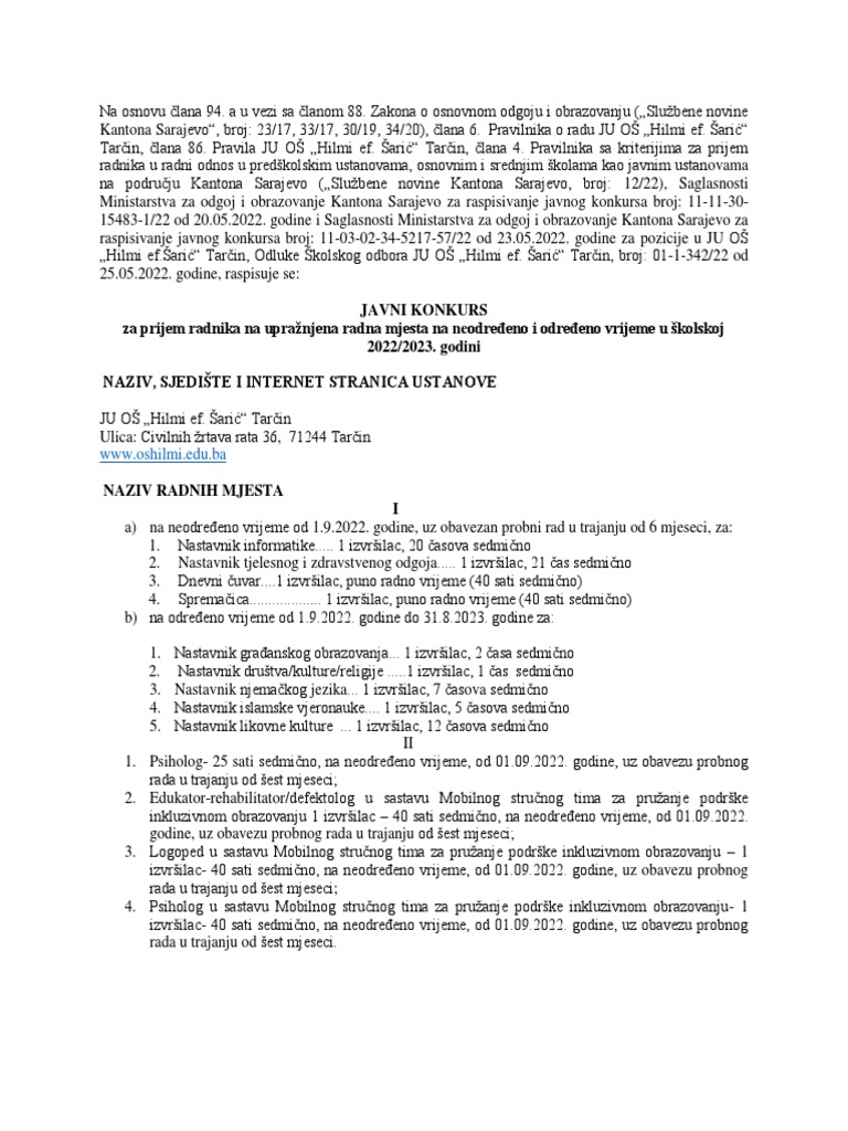 Konkurs 22 - 23 Hilmi Ef. Saric | PDF