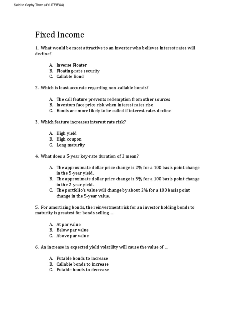 Fixed - Income Cfa | Download Free PDF | Bonds (Finance) | Bond Duration