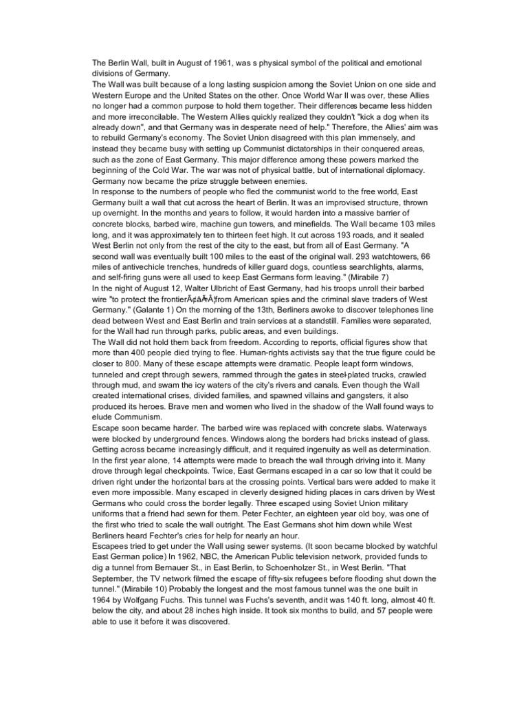 The Berlin Wall | PDF | Berlin Wall | East Germany