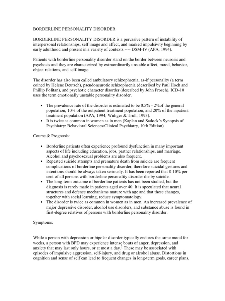 Borderline Personality Disorder Write Up 2 | PDF | Borderline ...